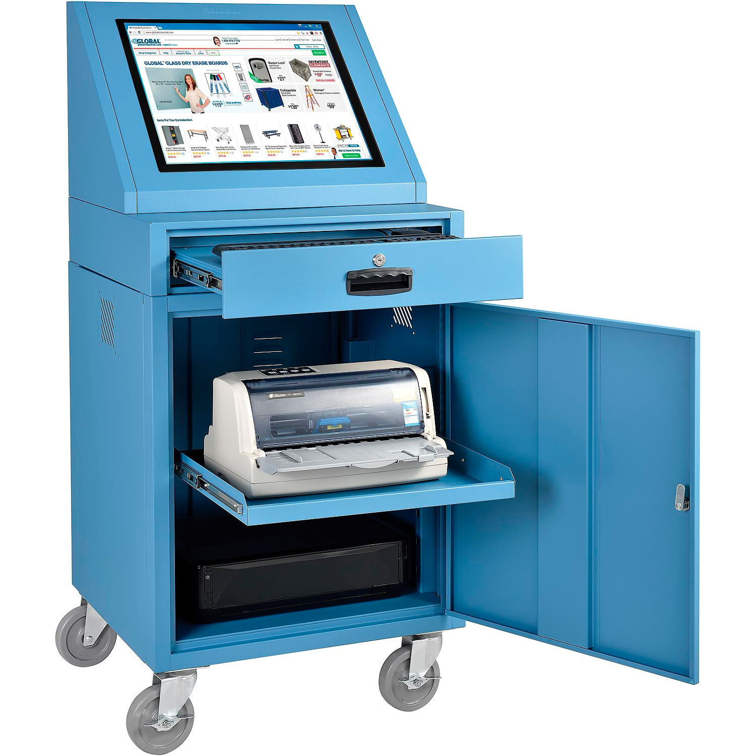 Global Industrial™ LCD Mobile Console Computer Cabinet, Blue
