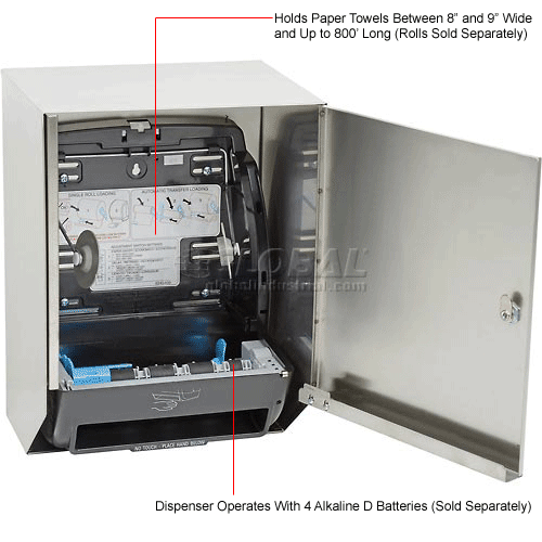 ASI Automatic Paper Towel Roll Dispenser Stainless Steel 237637 GLOBALindustrial ca asi-automatic-paper-towel-roll-dispenser-stainless-steel-237637-globalindustrial-ca