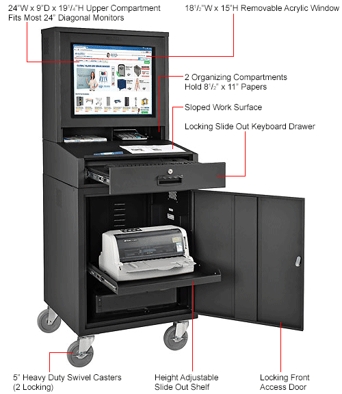 Global Industrial™ Mobile LCD Computer Cabinet, Black, Unassembled ...