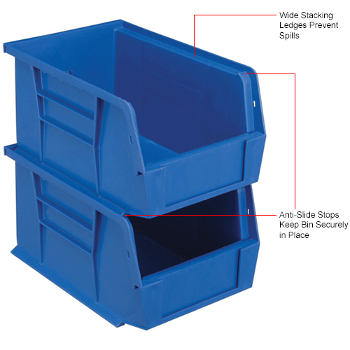 Global Industrial™ Plastic Stack & Hang Bin, 6"W x 9-1/4"D x 5"H, Blue ...