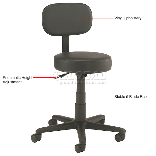 Interion® Shop Stool with Backrest - Vinyl - Black | 240157BK ...