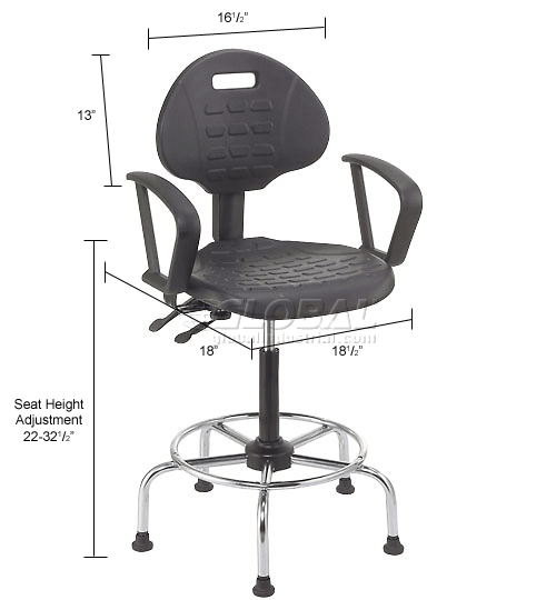 Interion® Shop Stool with Armrest - Polyurethane - 4 Way Adjustable ...