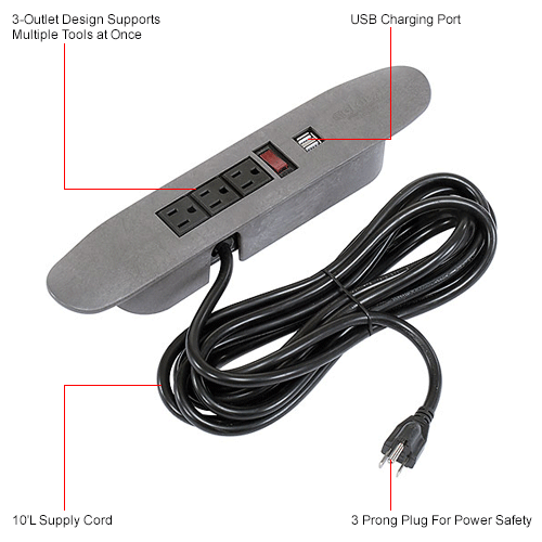 Global Industrial™ Power Strip for Plastic Carts w/3 Outlets, 14"L x 2 ...