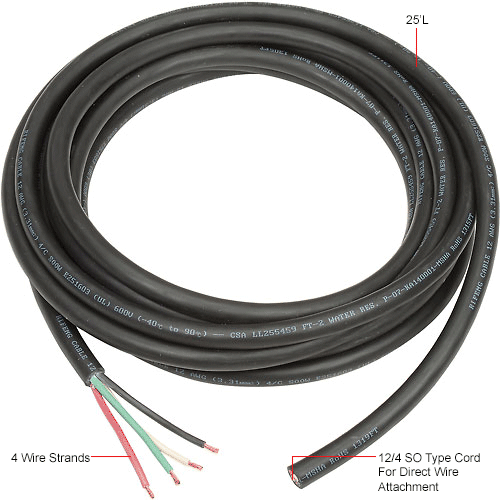 Cable SOOW 12/4 Wire For Salamander Heater 25' L With Terminals ...