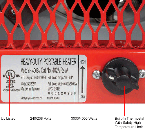 Berko Contractor Heater, 240V, 4000W | 246273 - GLOBALindustrial.ca