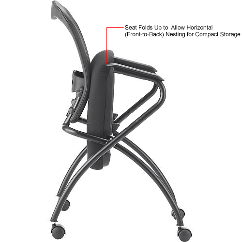 Interion® Stacking Chair With Mid Back & Fixed Arms, Fabric, Black ...