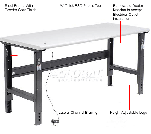 Global Industrial™ 72x30 Adjustable Height Workbench C-Channel Leg ...