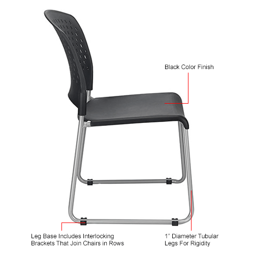 Interion® Stacking Chair With Mid Back, Plastic, Black - Pkg Qty 4 ...