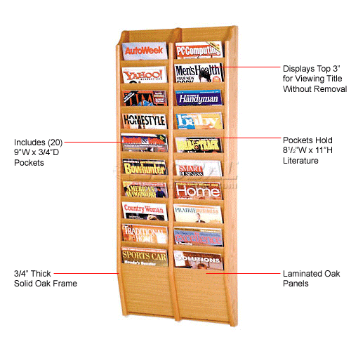 20 Pocket Oak Wall Rack Light Oak | 250617LK - GLOBALindustrial.ca