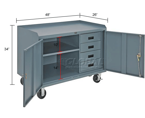 Global Industrial™ Mobile Drawer Workbench Cabinet w/ Steel Square Edge ...