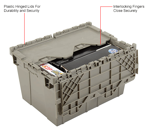 Global Industrial™ Plastic Shipping/Storage Tote w/Attached Lid, 23-3/4 ...