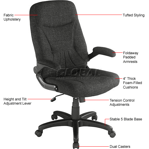 Interion® Executive Office Chair With High Back & Fixed Arms, Fabric ...