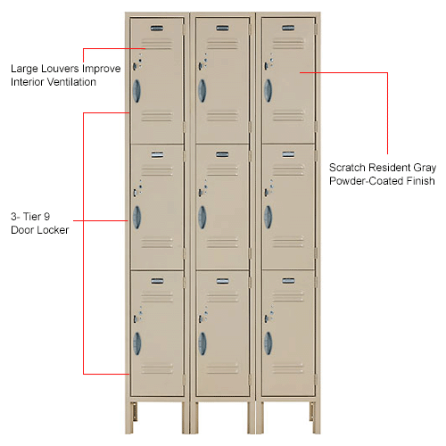 Global Industrial™ Capital® 3-Tier 9 Door Locker, 36"W x 15"D x 78"H ...