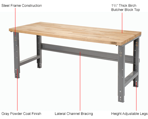 Global Industrial™ Adjustable Height Workbench, 72 x 36", Birch Square ...
