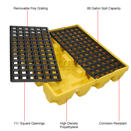 Eagle 4-Drum, Low Profile Spill Containment Pallet With Drain, Yellow ...