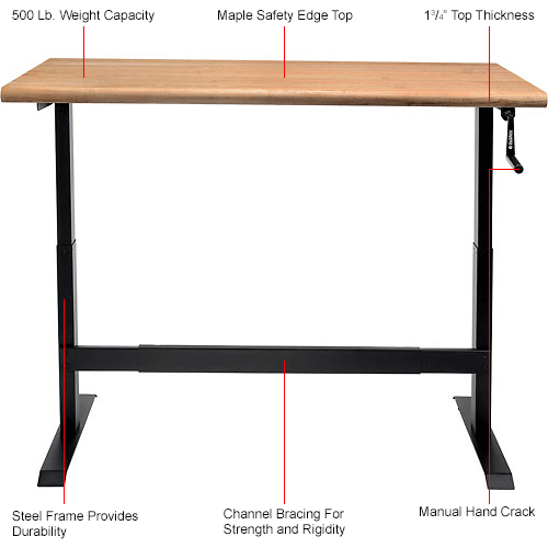 Global Industrial™ Hand-Crank Adjustable Height Workbench, Maple Safety ...