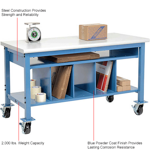 Global Industrial™ Mobile Packing Workbench W/Lower Shelf Kit, Laminate ...