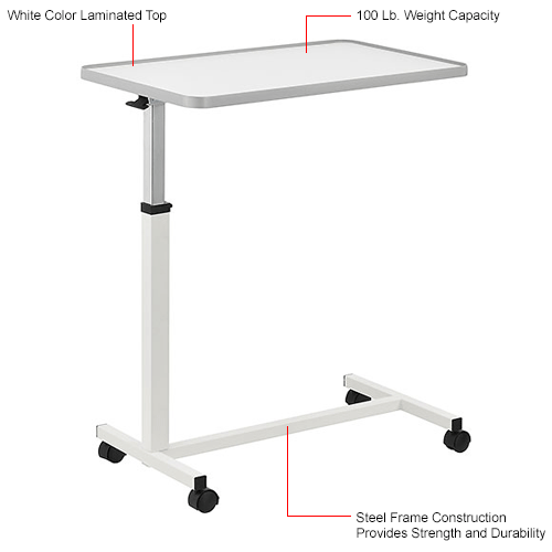 Global Industrial™ Heavy Duty Overbed Table With H-Base, White Laminate ...