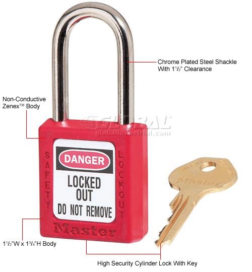 Master Lock® Safety 410 Series Zenex™ Thermoplastic Padlock, Red ...