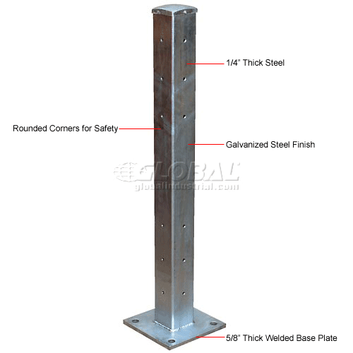 Steel Structural Guard Rail Post, 42"H, Galvanized | 443457 ...