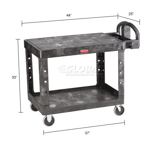 Rubbermaid® Plastic Flat Top Utility Cart, 2 Shelf, 44"Lx25"W, 5 ...