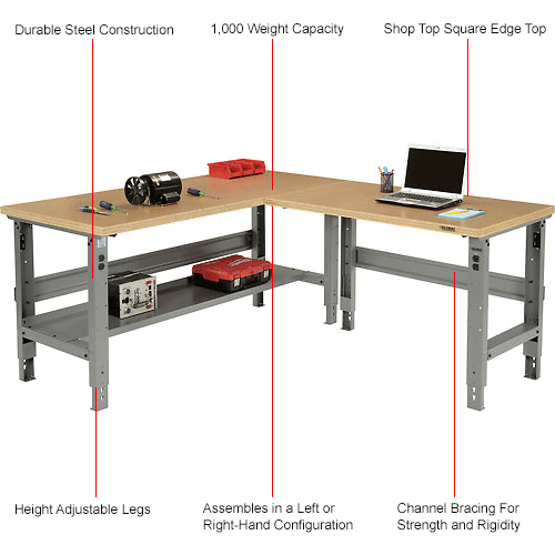 Global Industrial™ L-Shaped Adjustable Height Workbench, Shop Top ...