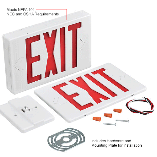 Global Industrial™ LED Exit Sign, Red Letters, Universal Mount, White ...