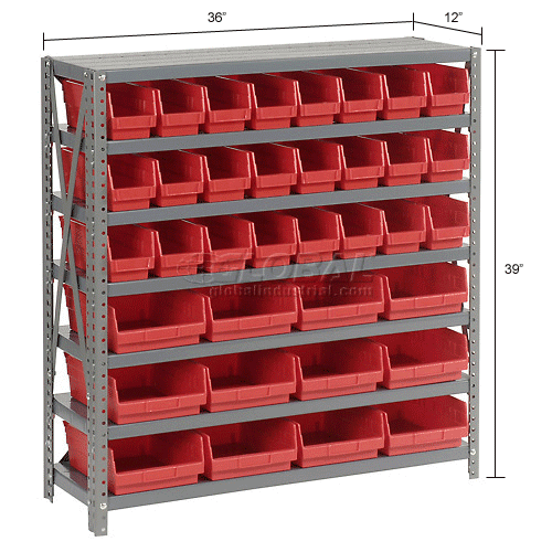 Global Industrial™ Steel Shelving with Total 36 4"H Plastic Shelf Bins ...
