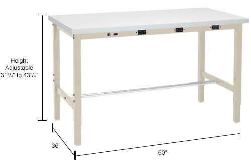 Global Industrial™ 60 x 36 Adjustable Height Workbench - Power Apron ...