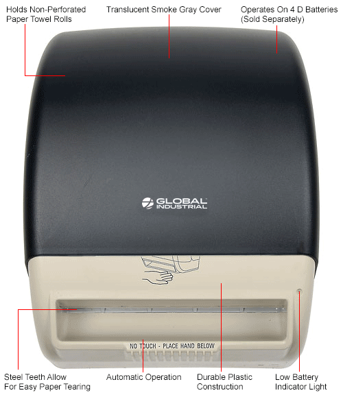 Global Industrial™ Automatic Paper Towel Roll Dispenser, Smoke Gray ...