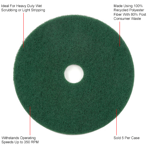 Global Industrial™ 22" Scrubbing Pad, Green, 5 Per Case | 641308GN ...