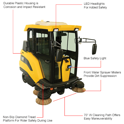 Cat® C70RX Ride-On Sweeper with AC Cabin, 70" Cleaning Path | 641821 ...