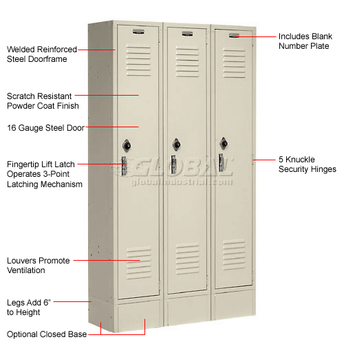 Global Industrial™ Paramount® 1-Tier 3 Door Locker, 12"Wx12"Dx60"H, Tan ...