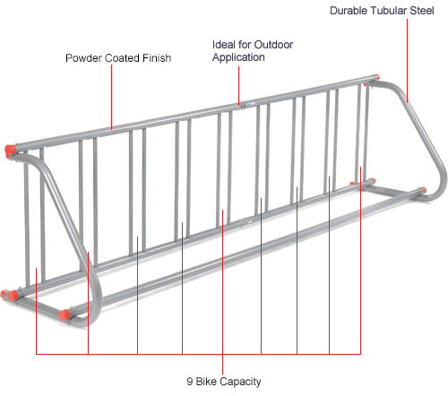 Global Industrial™ Single-Sided Grid Bike Rack, 9-Bike Capacity, Powder ...