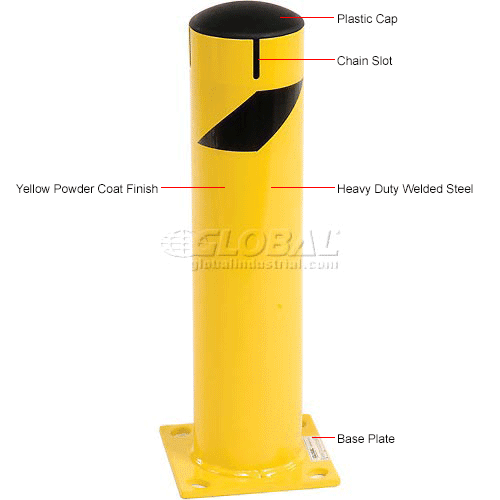 Global Industrial™ Steel Bollard w/Chain Slots & Removable Cap, 5-1/2 ...