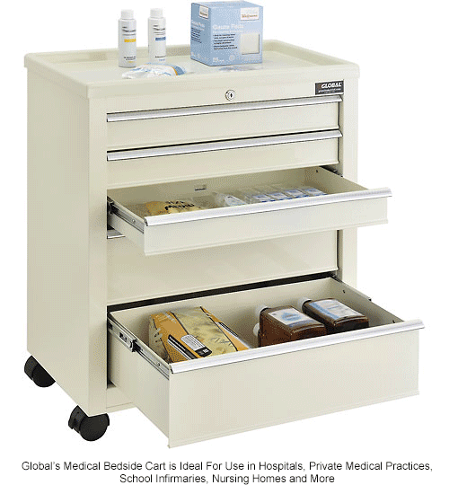 Global Industrial™ 5-Drawer Medical Bedside Cart W/ Key Lock, 24-1/2"L ...