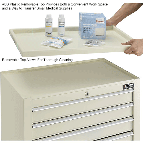 Global Industrial™ 5-Drawer Medical Bedside Cart W/ Key Lock, 24-1/2"L ...