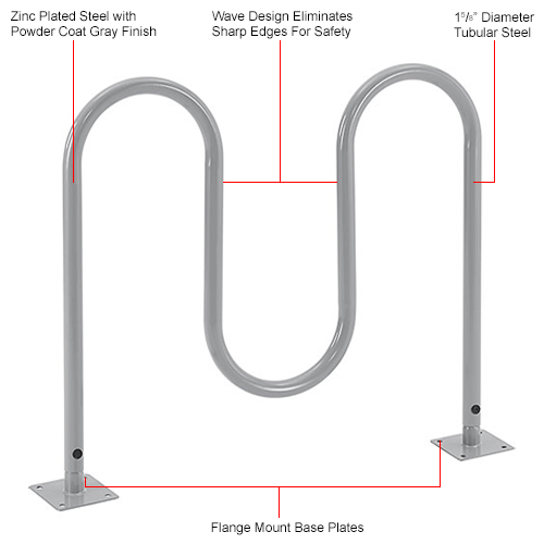 Global Industrial™ Wave Bike Rack, 5-Bike Capacity, Flange Mount, Gray ...
