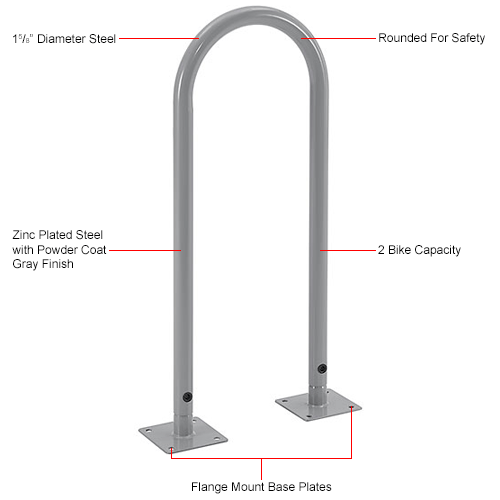 Global Industrial™ U-Rack Bike Rack, 2-Bike Capacity, Flange Mount, Gray | 670351MGY ...