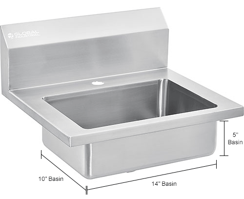 Global Industrial™ Stainless Steel Wall Mount Hand Sink W/Strainer, 14 ...