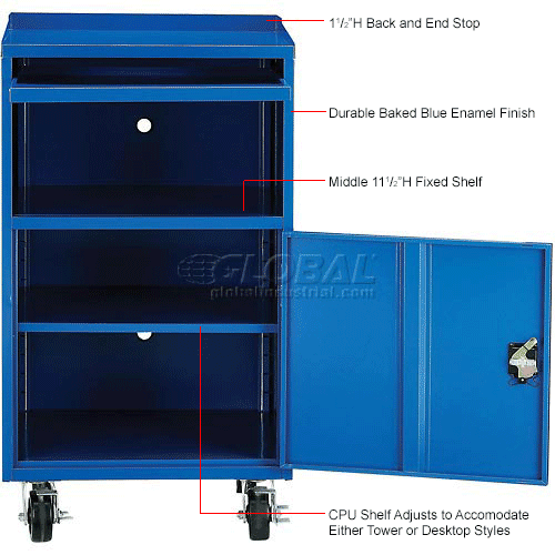 Global Industrial™ Mobile Computer Workstation, Blue, Assembled ...