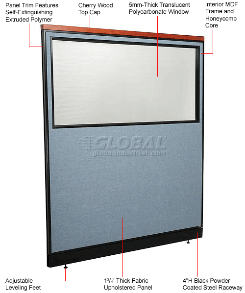 Interion® Deluxe Office Partition Panel w/Partial Window & Raceway 60-1 ...