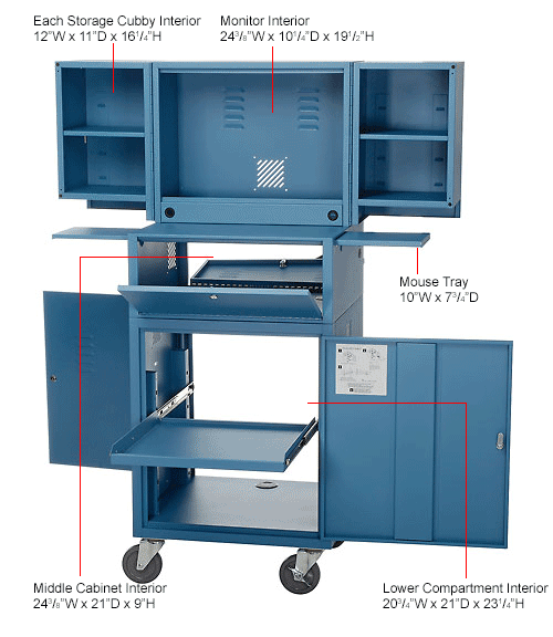 Global Industrial™ Mobile Fold-Out Computer Cabinet, Blue, Unassembled ...