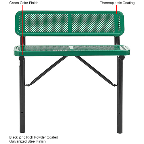 Global Industrial™ 4' Outdoor Steel Bench w/ Backrest, Perforated Metal ...