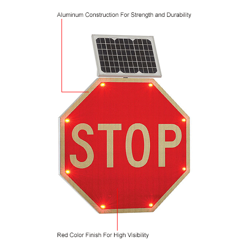 Global Industrial™ 30" Solar Powered Flashing LED Stop Sign, Octagon ...