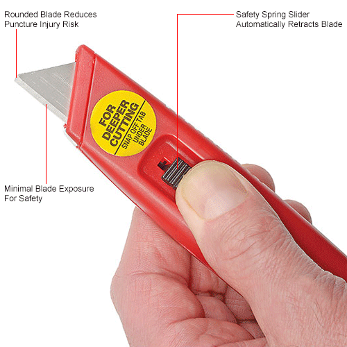 Self-Retracting Plastic Safety Box Cutter With 6 Blades - Pkg Qty 12 ...