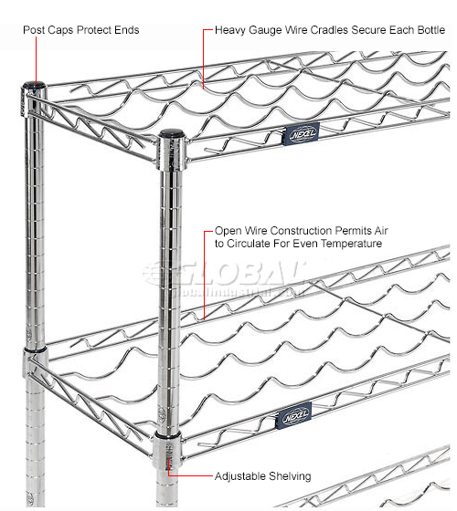 Nexel® Wine Bottle Rack - 27 Bottle 36"W x 14"D x 34"H, Chrome | 797142 ...