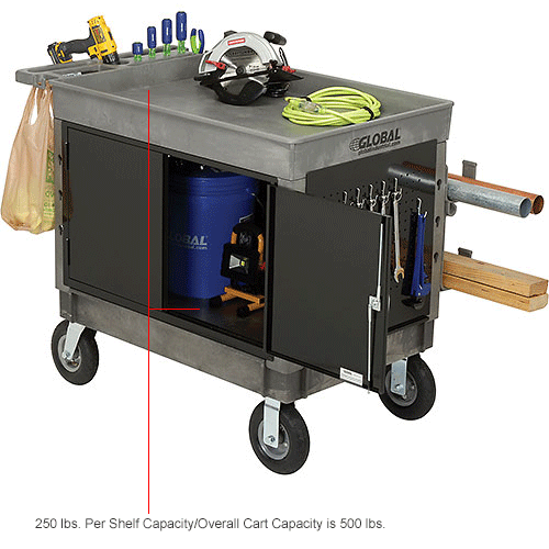 Global Industrial™ Utility Cart w/2 Tray Shelves & 8" Casters, 44"L x ...