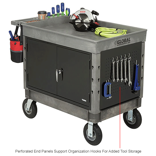Global Industrial™ Utility Cart w/2 Tray Shelves & 8" Casters, 44"L x ...