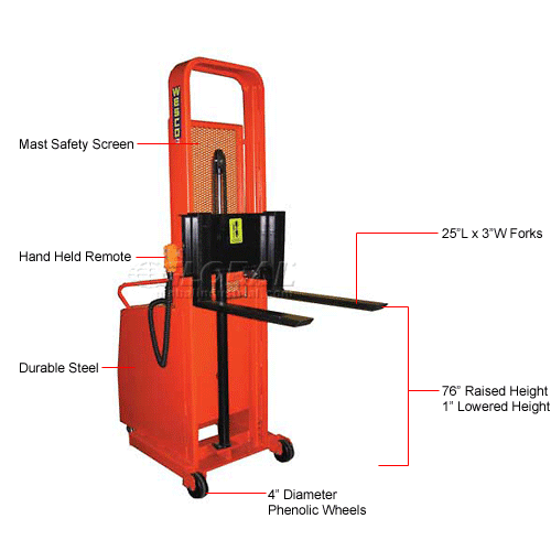 Wesco® Battery Powered Lift Counter Balanced Stacker 261039 76"H 25" Forks | 985098 ...